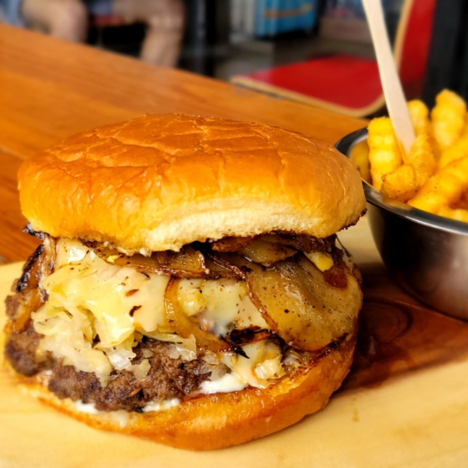 The German Burger + Fries | Code 49 Burger (Formerly The Sauer Kraut Grill)